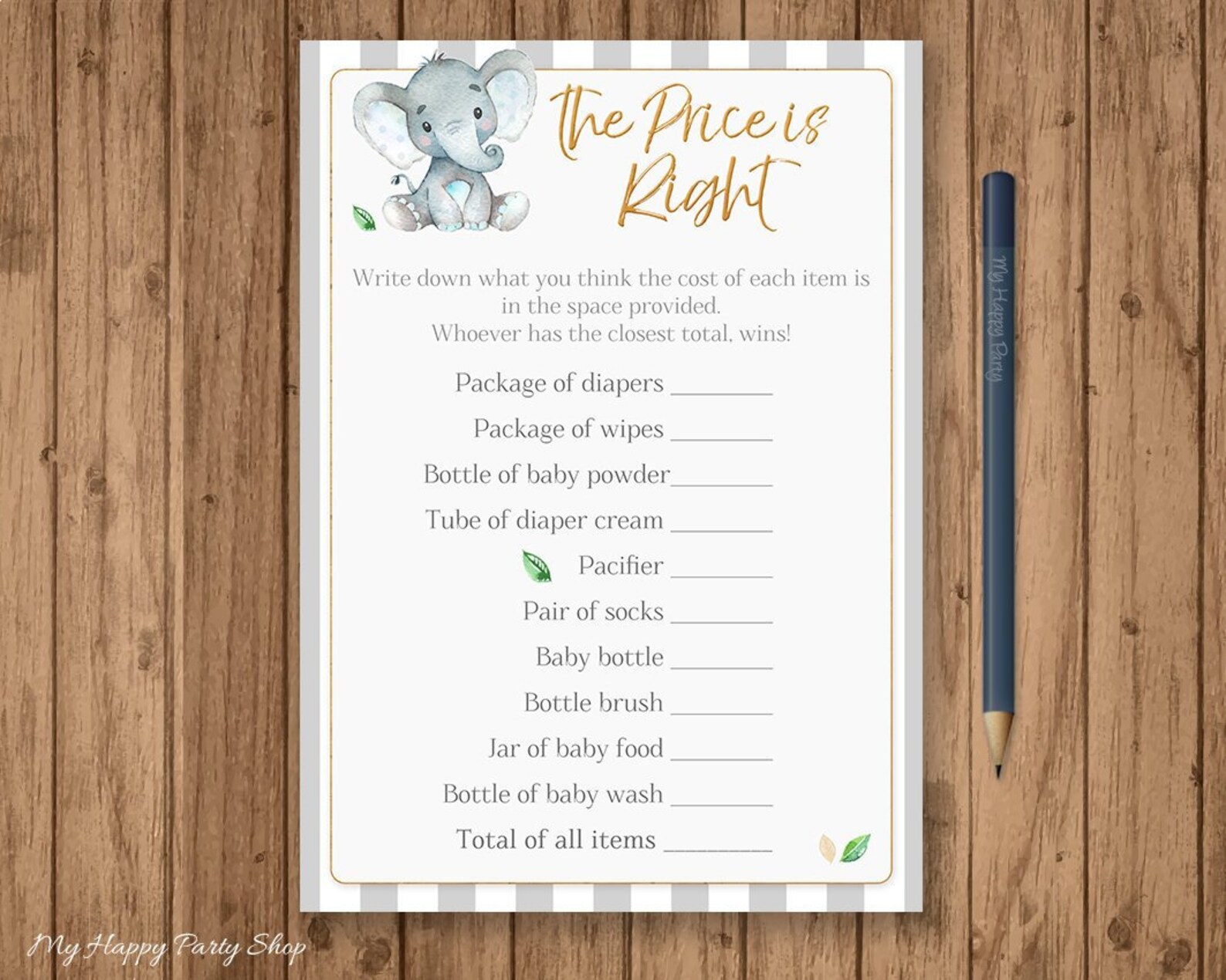 The Price is Right Card PRINTABLE Blue Elephant Elephant | Etsy