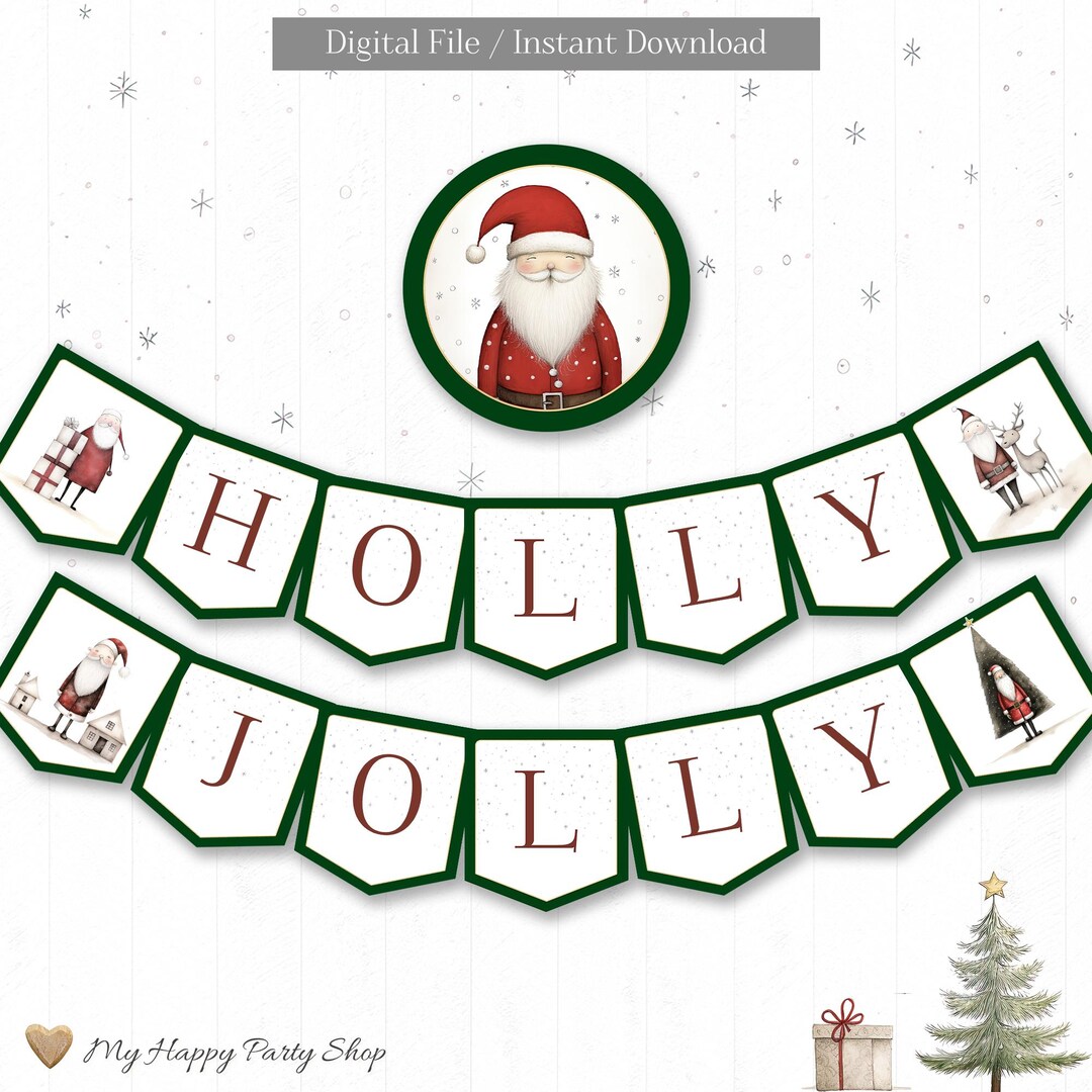 Christmas Banner PRINTABLE DIY Santa Banner Holly Jolly Banner ...