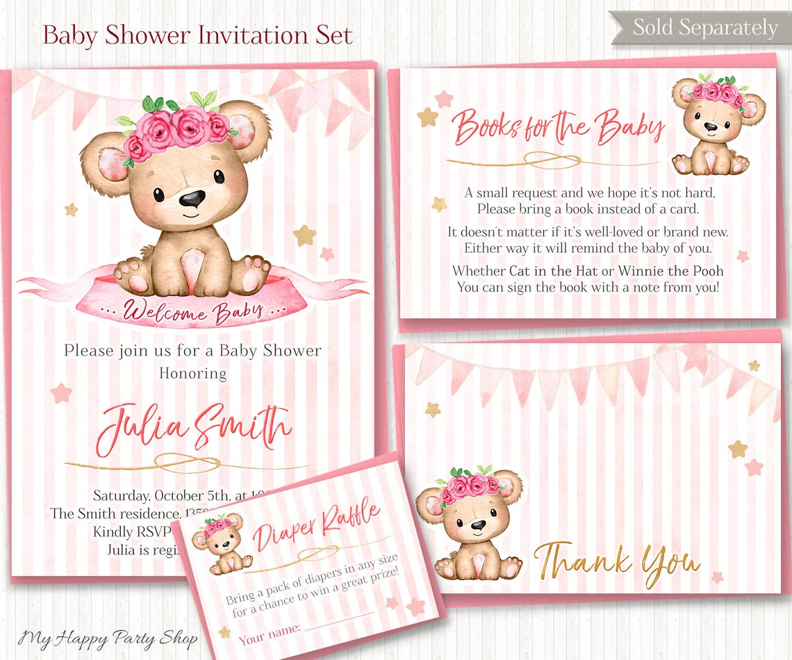 Pink Welcome Baby Banner PRINTABLE Teddy Bear Baby Shower - Etsy