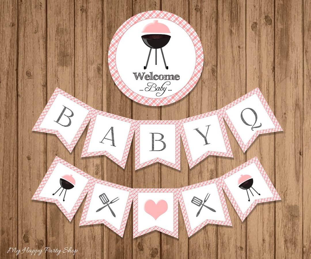 Pink Baby-q Banner - Printable, Barbecue Shower, Pink Baby Q, Baby Girl ...