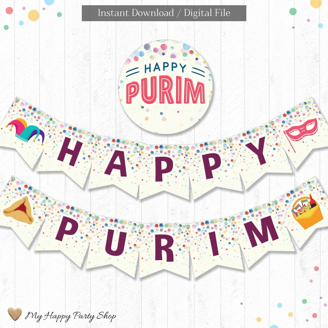 Purim Banner | PRINTABLE | Happy Purim Banner | Jewish Holiday | Purim ...