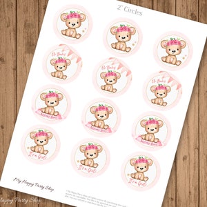 Pink Teddy Bear Baby Shower Cupcake Toppers, PRINTABLE, 2" Circles ...