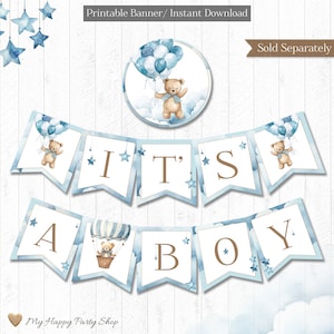 Teddy Bear Baby Shower Banner, PRINTABLE, Blue Welcome Baby, We Can ...