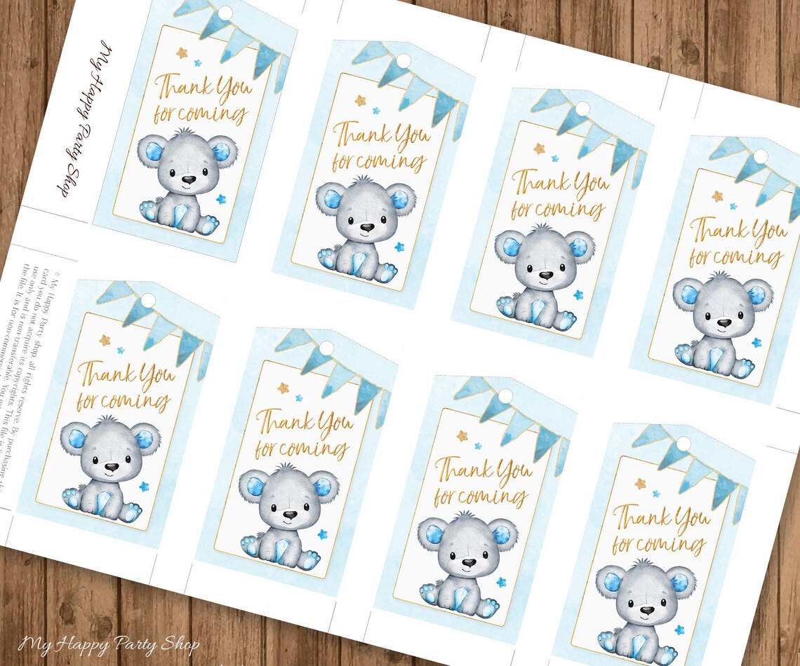 Teddy Bear Favor Tags PRINTABLE Cute Bear Tags Baby Shower - Etsy