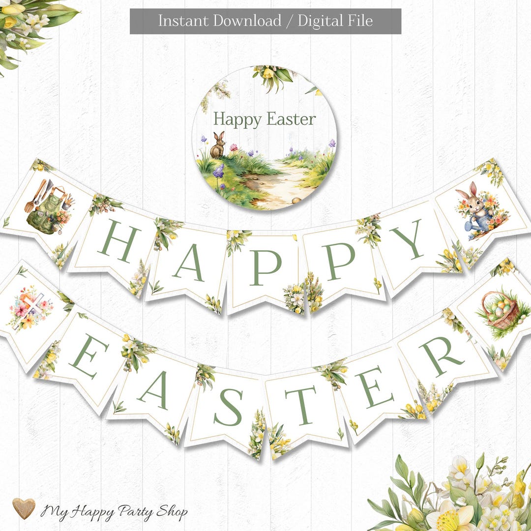 Happy Easter Banner | Printable | Easter Bunting Banner | Easter Decor ...