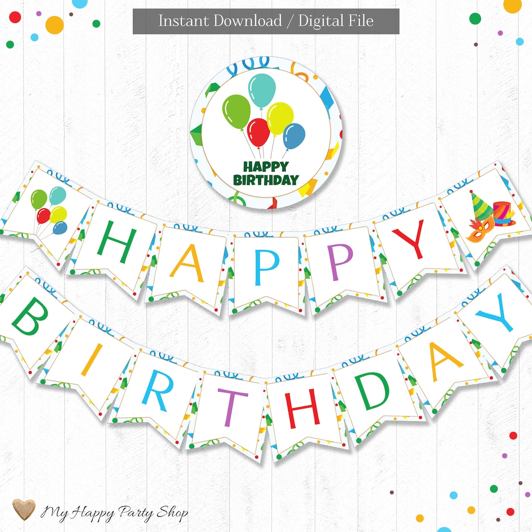 Happy Birthday Banner, PRINTABLE, Colorful Banner. Party Decor, Rainbow ...