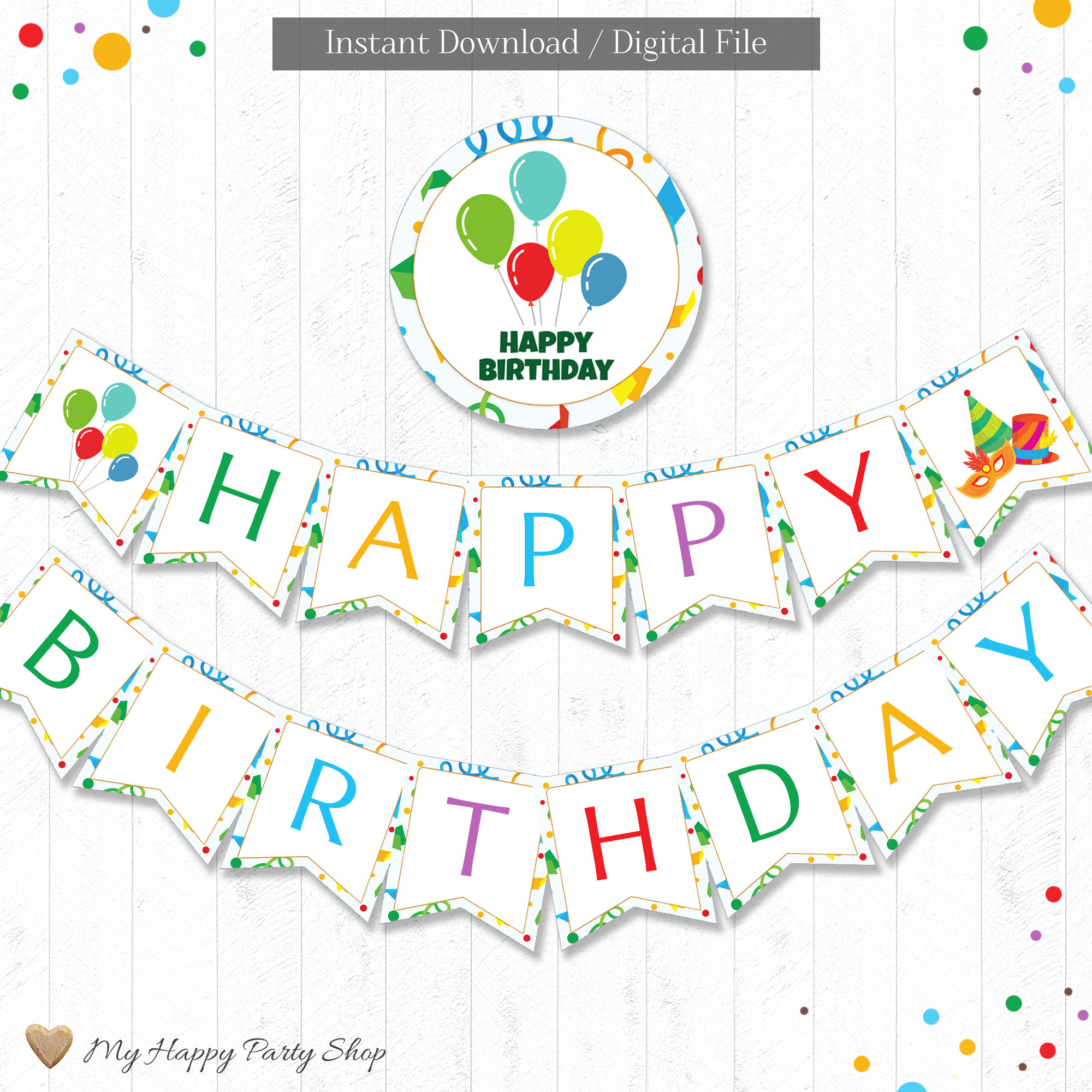 Happy Birthday Banner, PRINTABLE, Colorful Banner. Party Decor, Rainbow ...