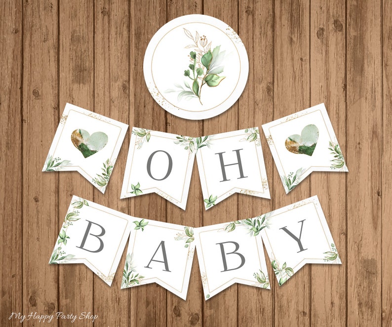 Oh Baby Banner PRINTABLE Greenery Baby Shower Banner Floral - Etsy
