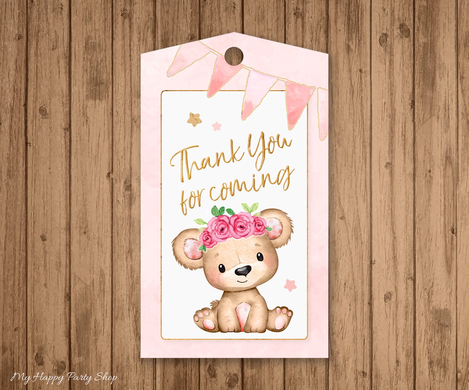 Pink Teddy Bear Favor Tags PRINTABLE Girl Teddy Bear Thank | Etsy