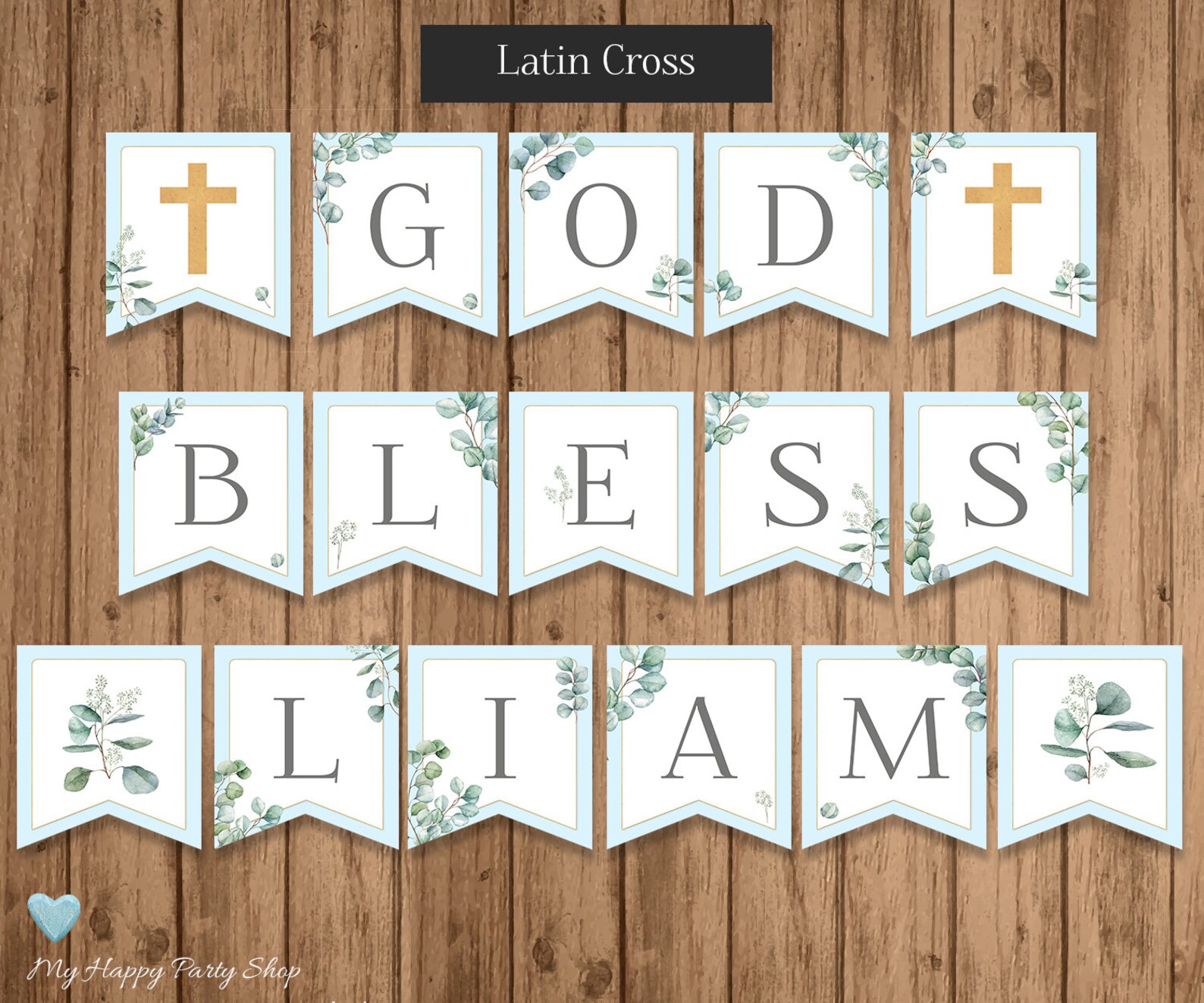 Blue God Bless Banner, PRINTABLE, Custom Banner, Boy Baptism Decor ...