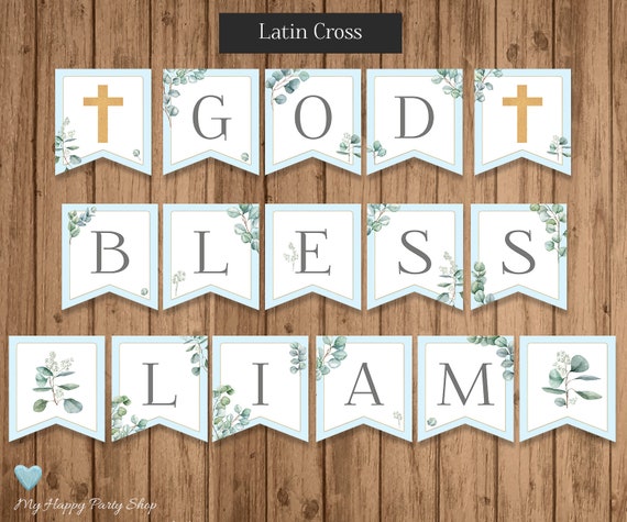 Blue God Bless Banner PRINTABLE Custom Banner Boy Baptism | Etsy