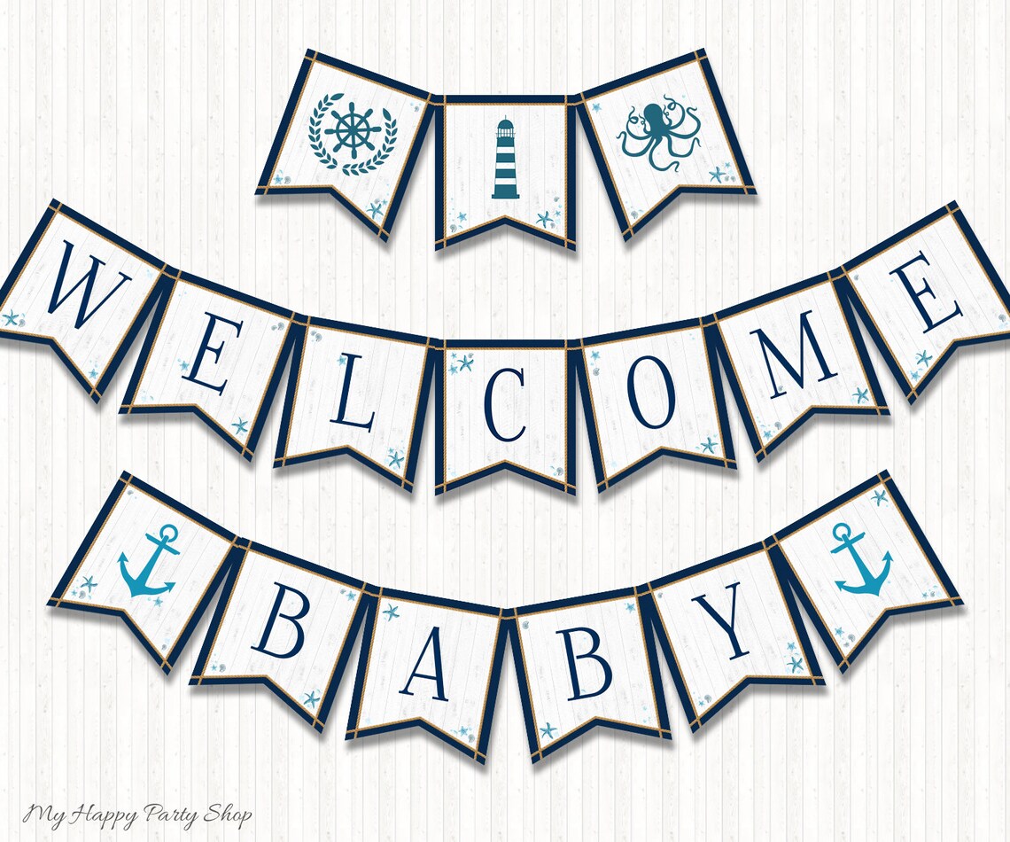 Nautical Baby Shower Banner PRINTABLE Sweet Baby Boy Banner | Etsy