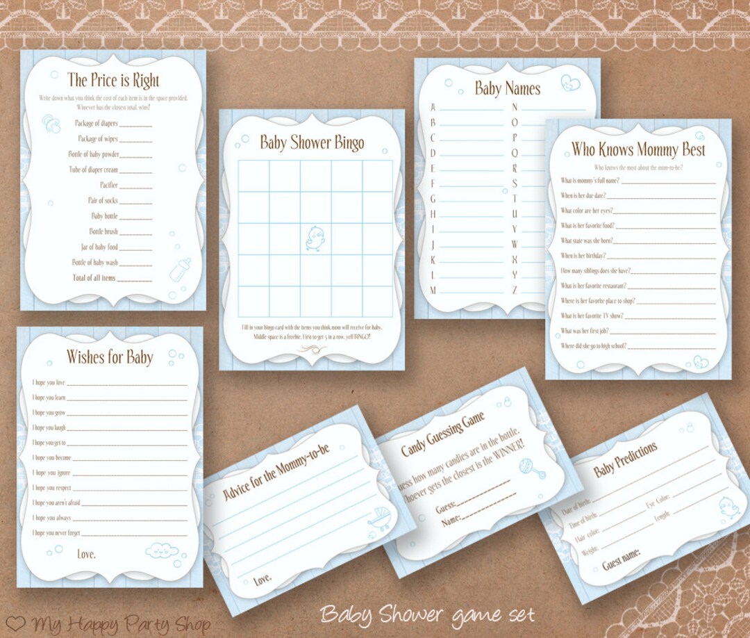 Blue Baby Shower Game Set, PRINTABLE, Blue Baby Package. Boy Shower ...