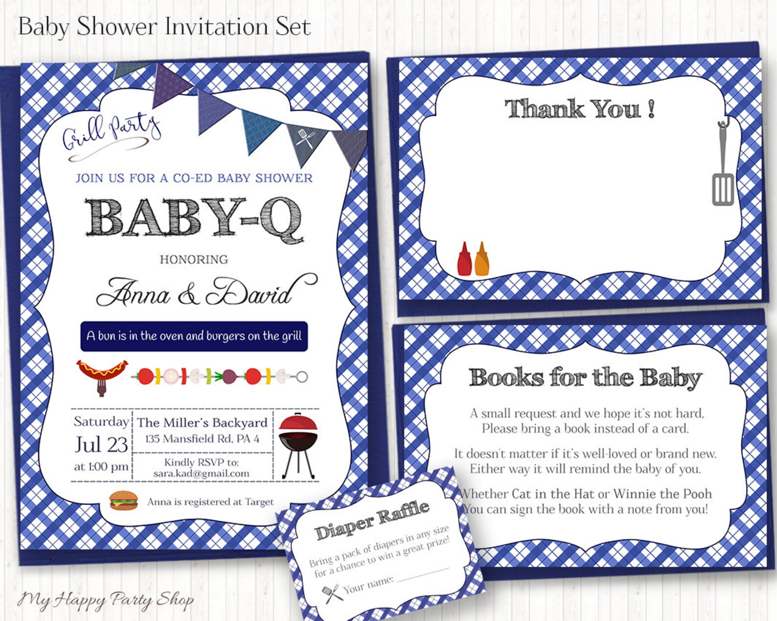 Blue Baby Q Games Set, PRINTABLE, BBQ Shower (bingo, Who Knows, Advice ...