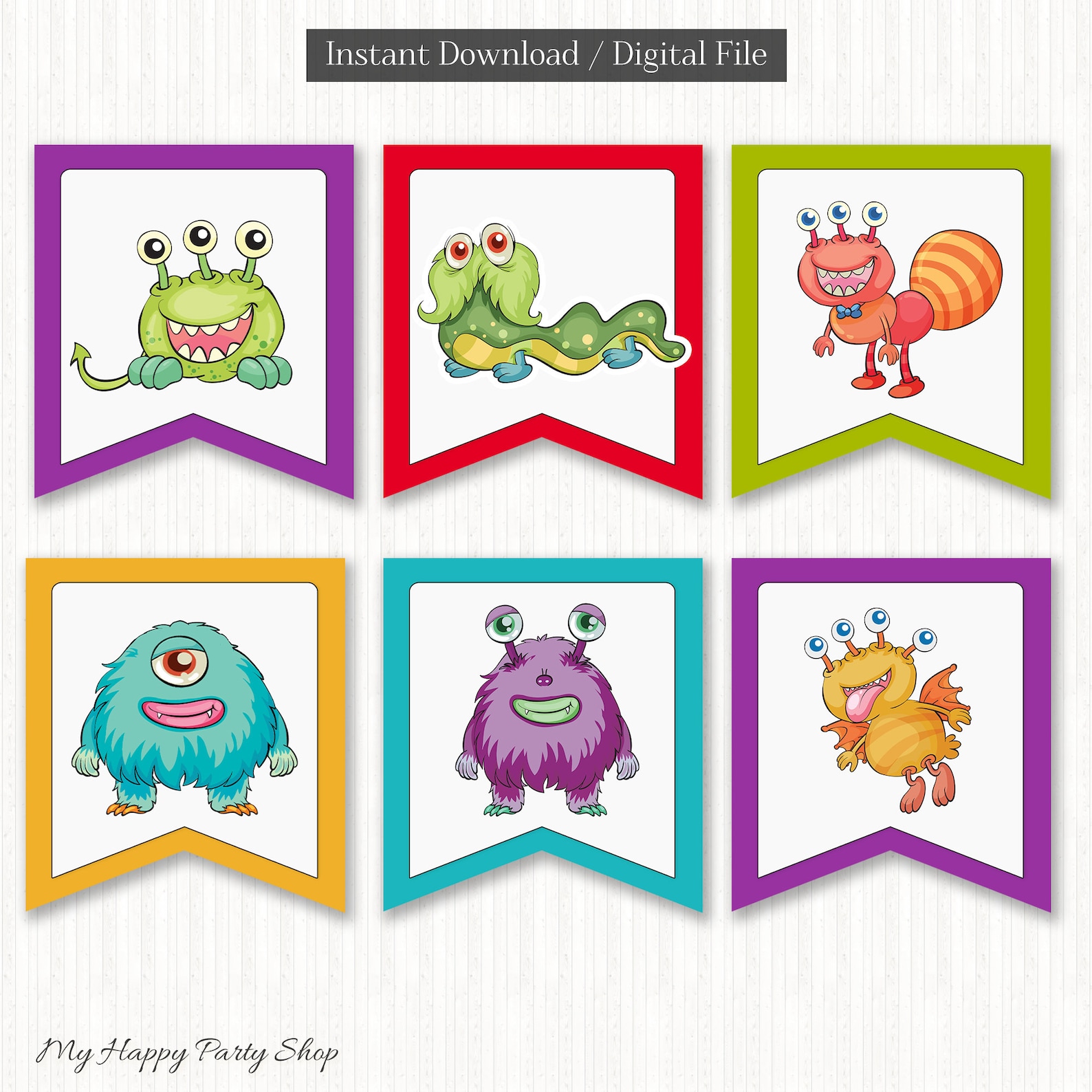 Monster Happy Birthday Banner PRINTABLE Monster Party Happy - Etsy