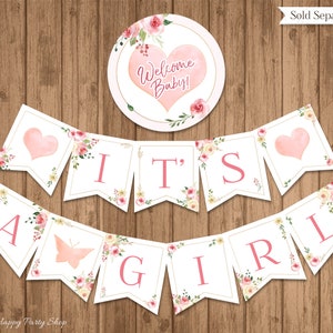Baby in Bloom Banner, PRINTABLE, DIY, Pink Roses, Blush Roses, Roses ...