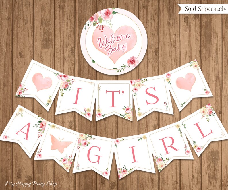 Baby in Bloom Banner, PRINTABLE, DIY, Pink Roses, Blush Roses, Roses ...