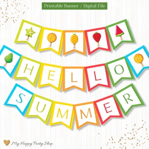 Hello Summer Banner, PRINTABLE, Summer Party Decor, Summer Birthday ...