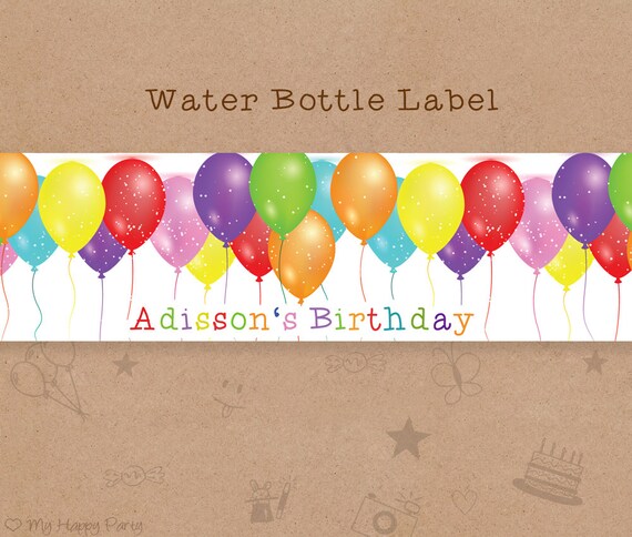 Balloons Water Bottle Label PRINTABLE Balloons Birthday | Etsy