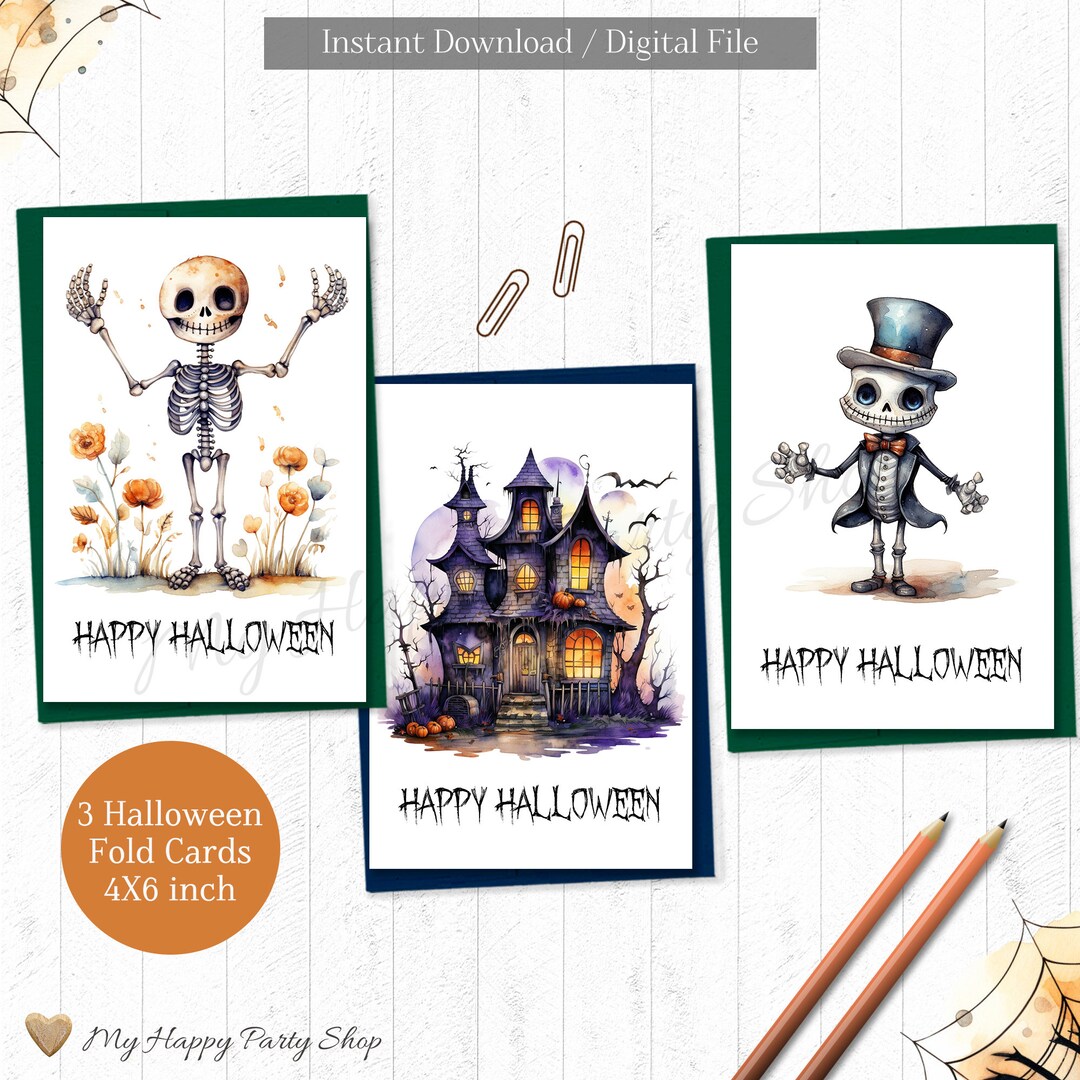 Printable Halloween Card PRINTABLE Set of 3 Halloween - Etsy