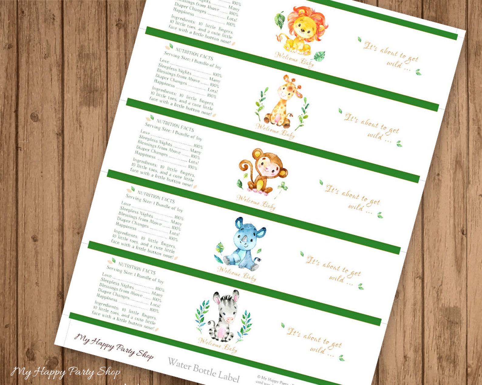 Safari Animals Water Bottle Labels PRINTABLE Jungle Baby - Etsy