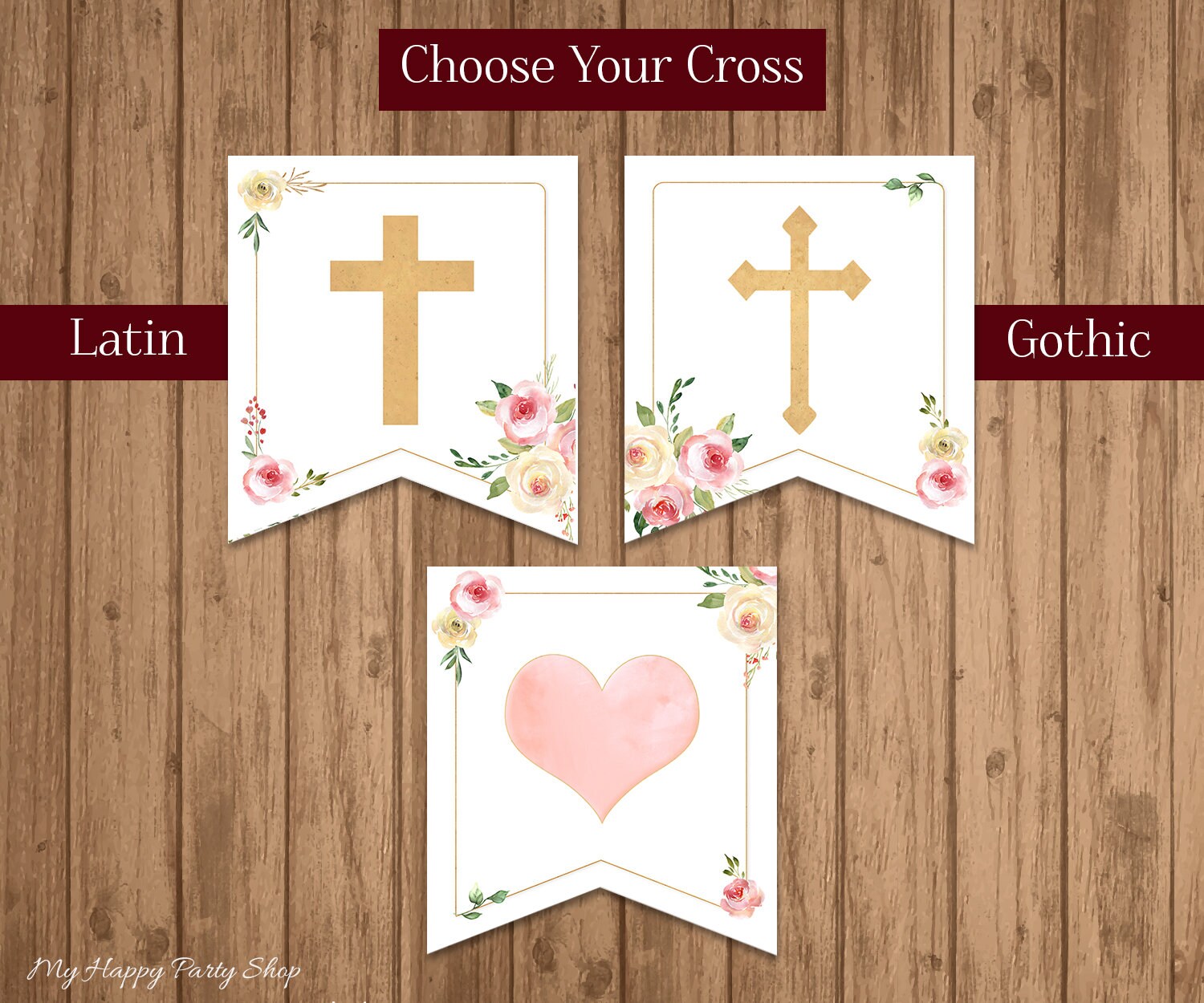 Custom God Bless Banner, PRINTABLE, DIY, Blush Roses, Girl, Baptism ...