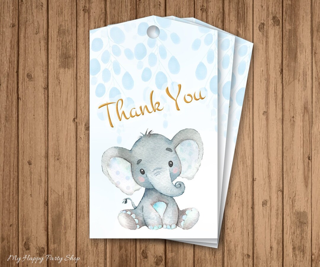 Elephant Favor Tags, PRINTABLE, Blue Elephant Tags, Baby Shower Favor ...