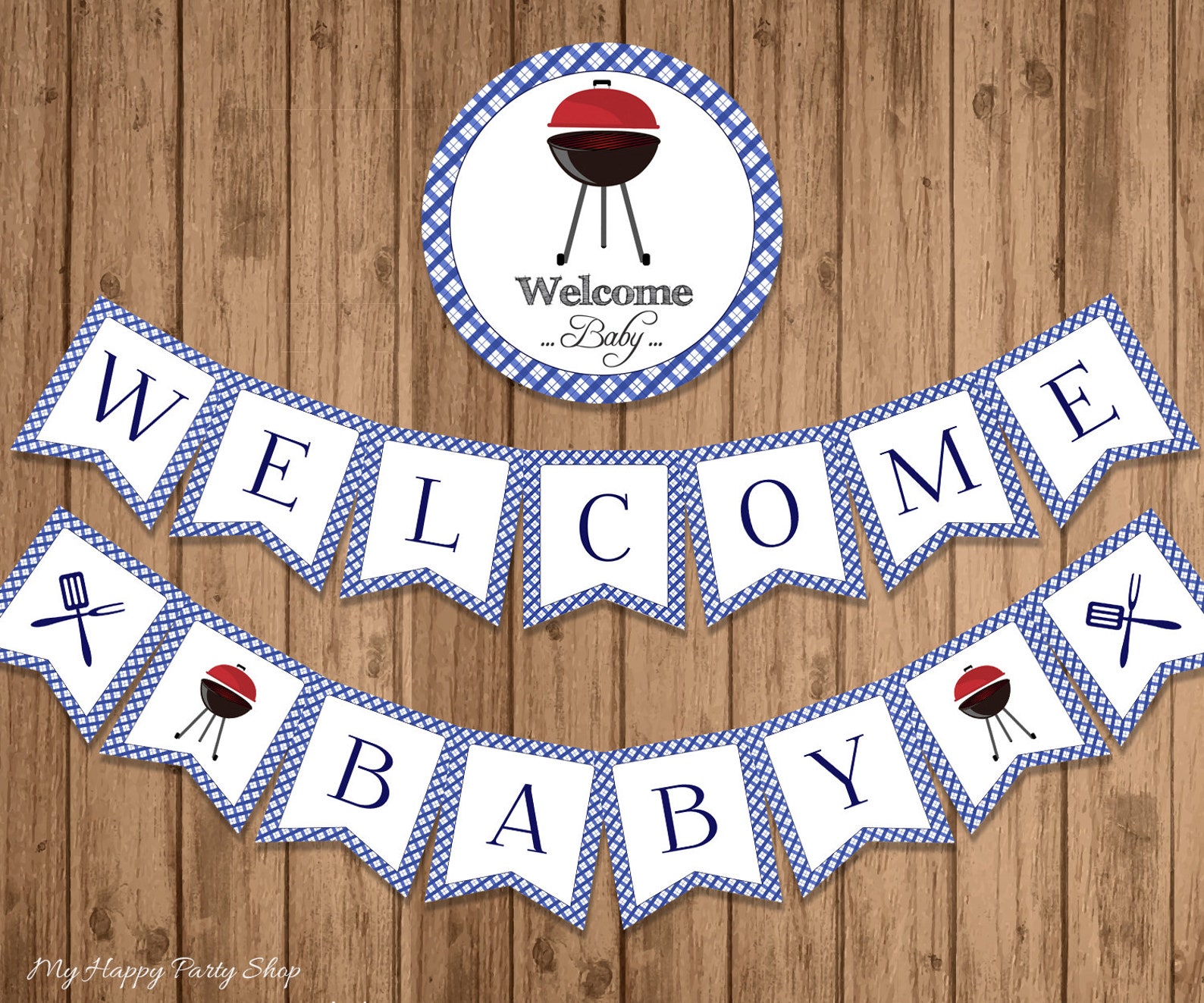 Blue Baby Q Shower Banner, Printable, BBQ Baby Shower Banner, Babyq ...