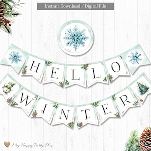 Hello Winter Banner, PRINTABLE, Welcome Winter Flag, Winter Party Decor ...