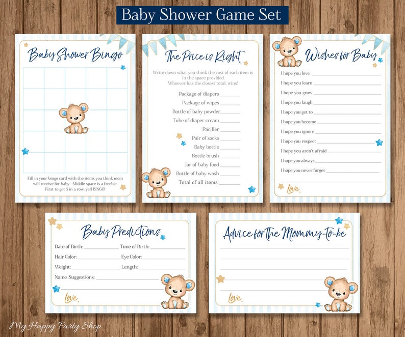 Teddy Bear Baby Shower Games Kit PRINTABLE Blue Bear Baby - Etsy