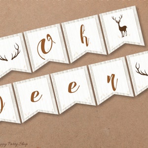 Deer Birthday Banner, Printable Happy Birthday Banner, Woodland Party ...