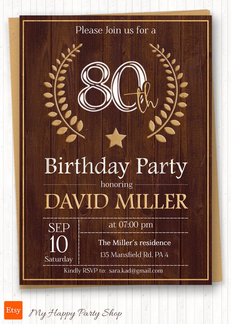 Man Birthday Invitation Rustic Invitation Dark Wood | Etsy