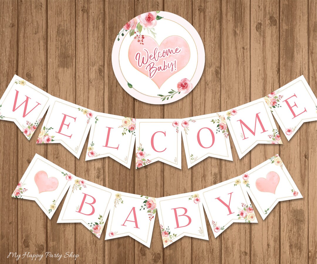 Roses Welcome Baby Banner, PRINTABLE, DIY, Blush Roses, It's a Girl ...