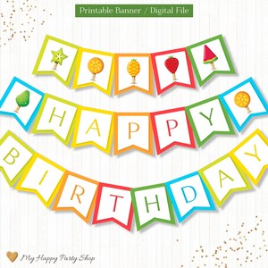 Happy Birthday Banner PRINTABLE Summer Party Decor Summer - Etsy