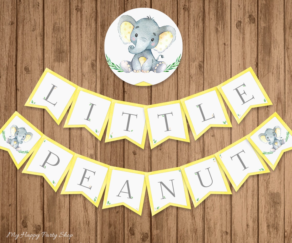 Elephant Happy Birthday Banner PRINTABLE Yellow 1st | Etsy