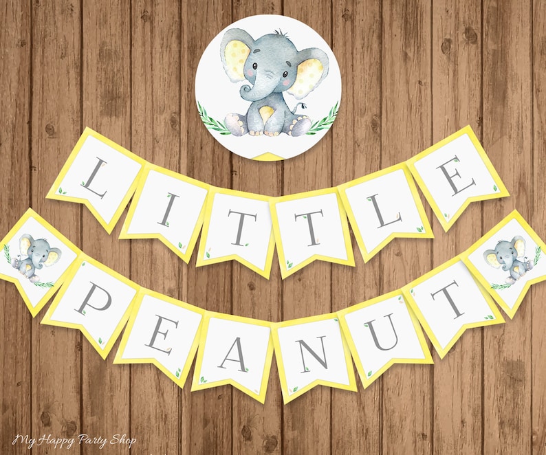 Elephant Happy Birthday Banner, PRINTABLE, Yellow, 1st Birthday, First ...