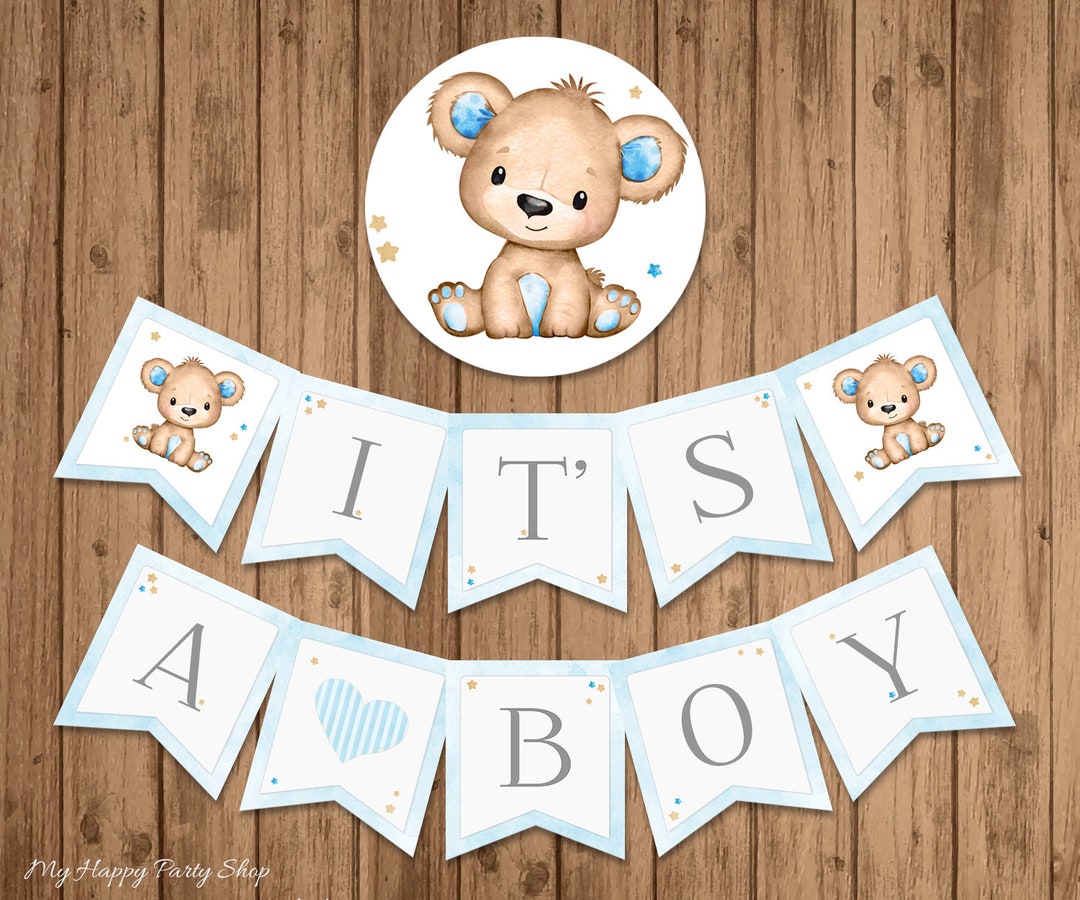 Teddy Bear Baby Shower Banner, PRINTABLE, It's a Boy Baby Shower Banner ...