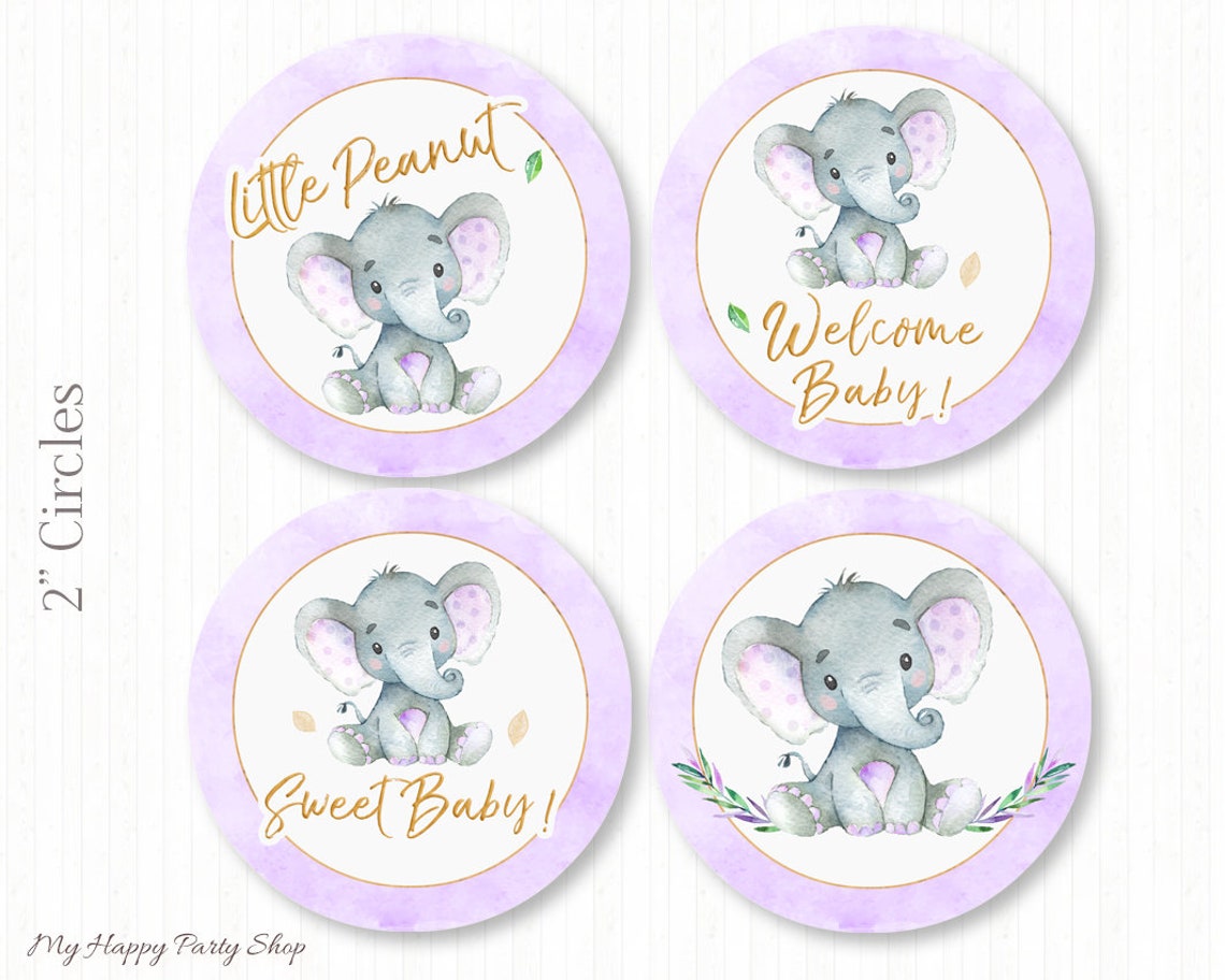 Elephant Water Bottle Labels PRINTABLE Purple Elephant Baby | Etsy
