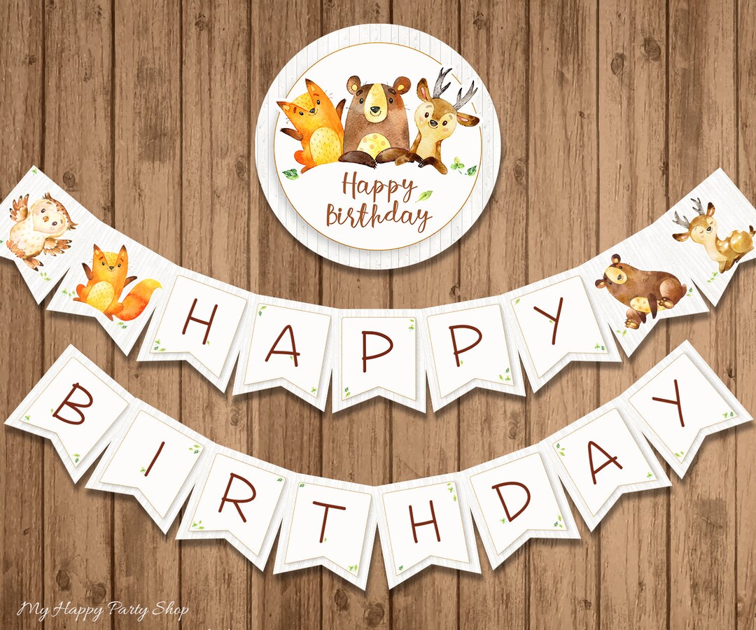 Woodland Happy Birthday Banner, PRINTABLE, First Birthday. Animals ...
