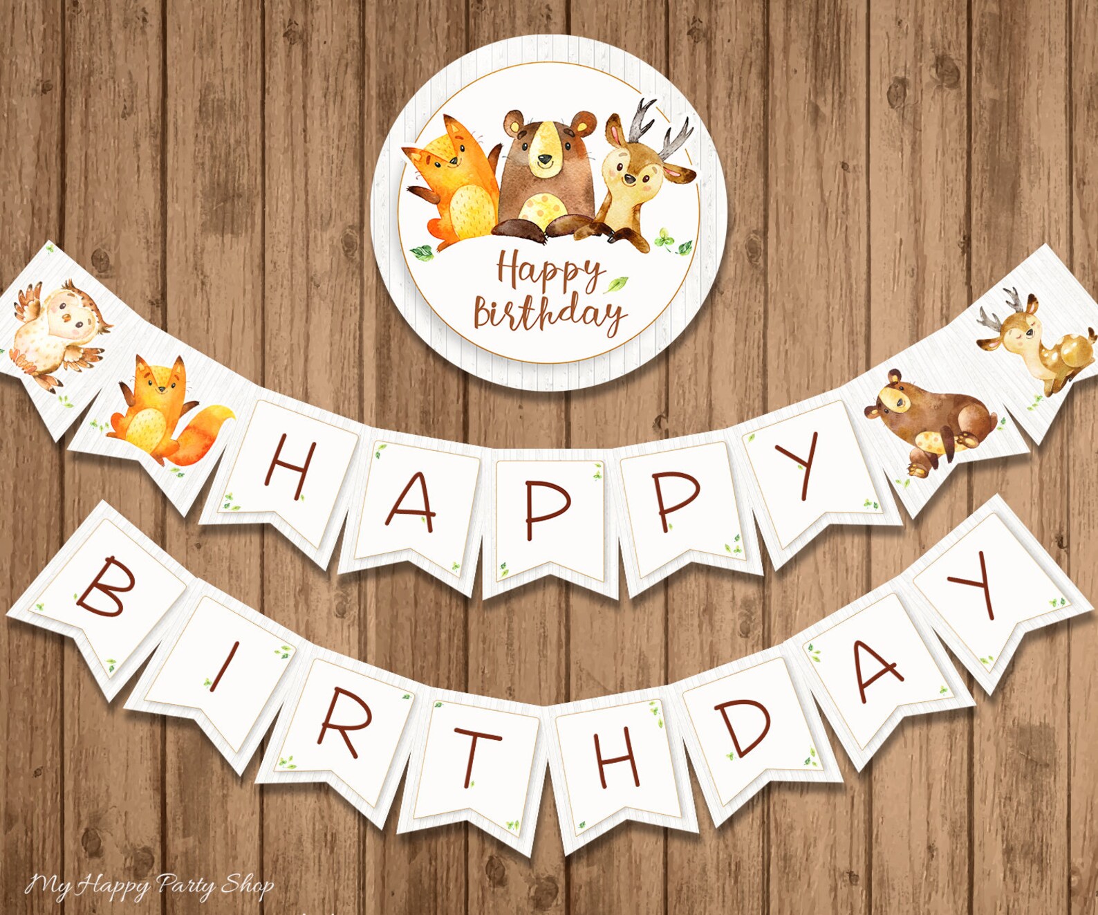 Woodland Happy Birthday Banner PRINTABLE First Birthday. - Etsy
