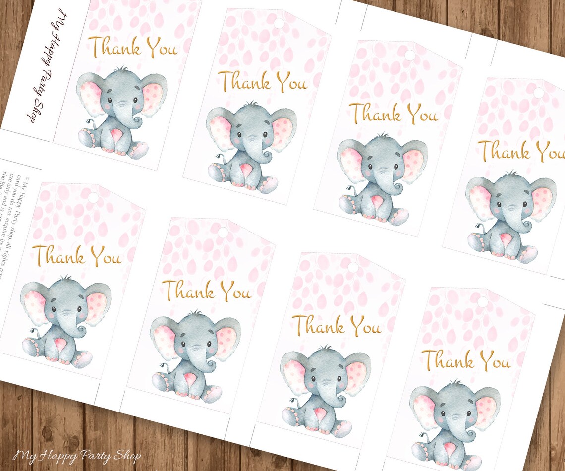 Pink Elephant Favor Tags PRINTABLE Girl Baby Shower - Etsy