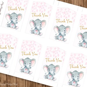 Pink Elephant Favor Tags, PRINTABLE, Girl Baby Shower, Elephant Thank ...