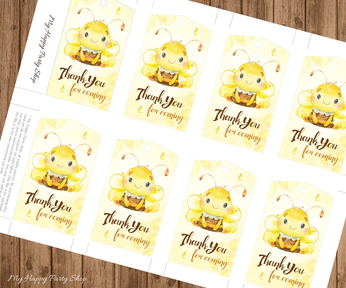 Bee Thank You Tags PRINTABLE Bee Baby Shower Favor Bee | Etsy