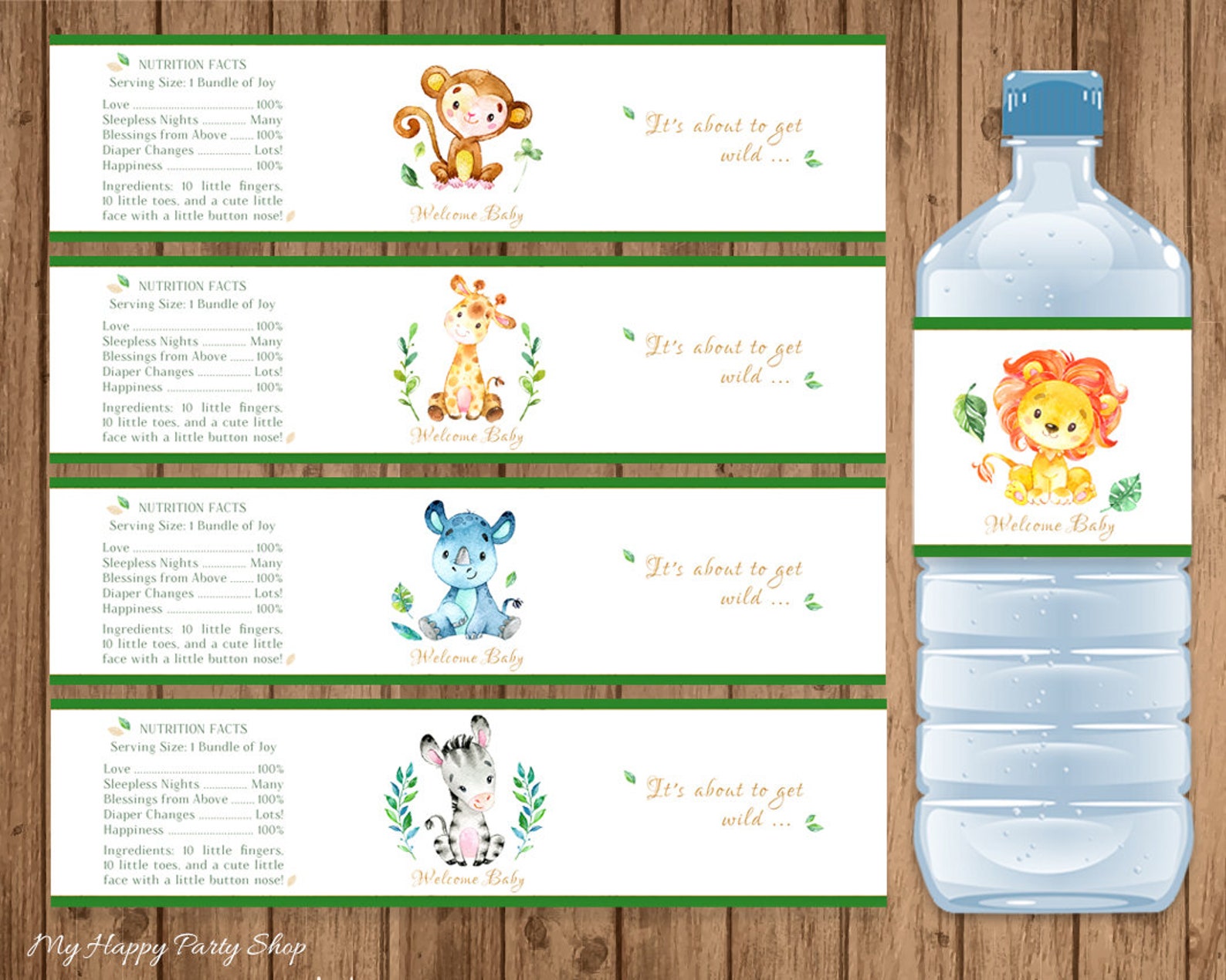 Safari Animals Water Bottle Labels PRINTABLE Jungle Baby - Etsy