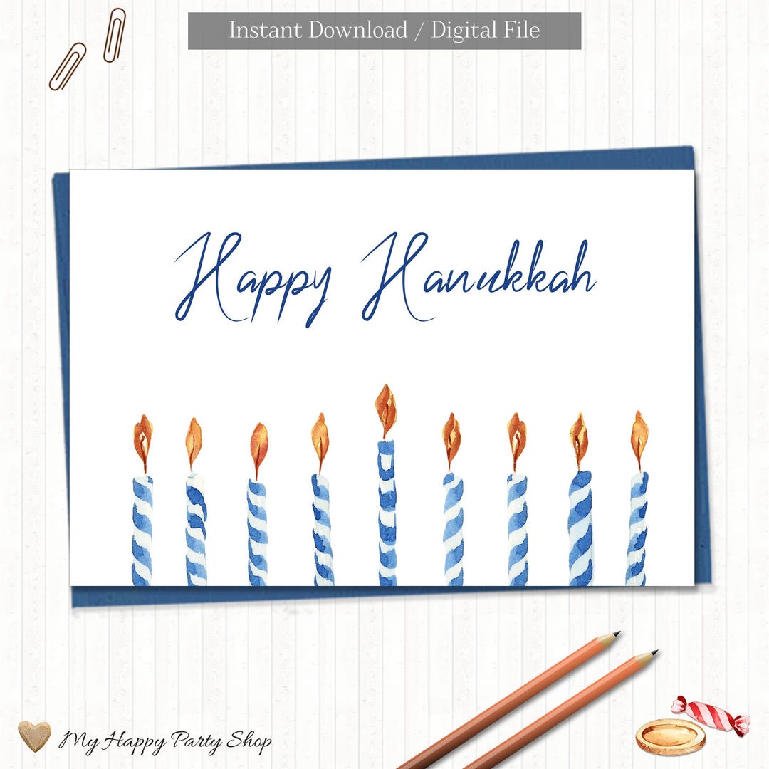 Hanukkah Greeting Card | PRINTABLE | Festival of Lights | Menurah ...