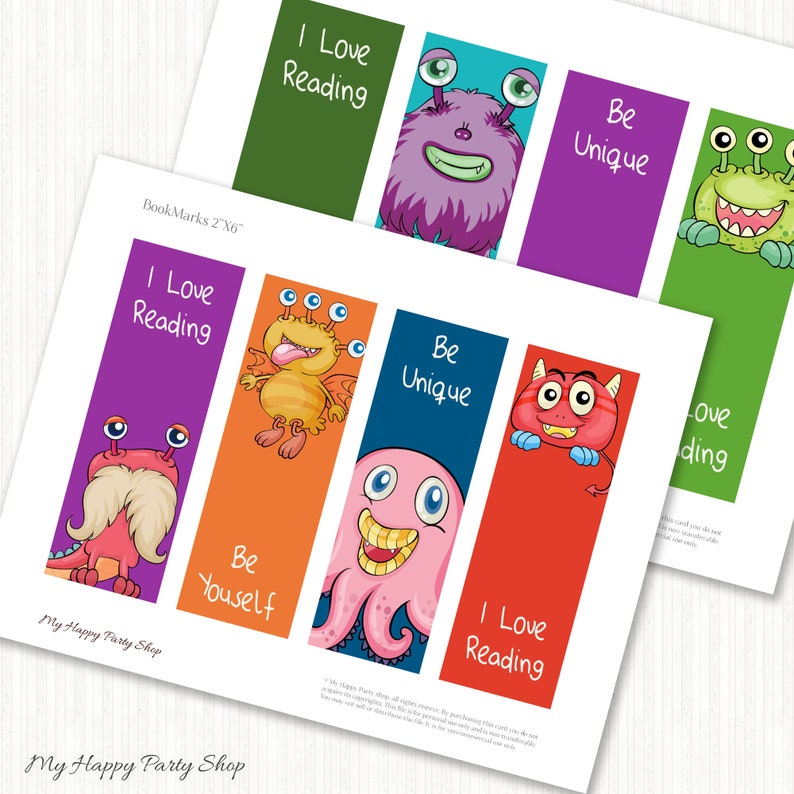 Monsters Bookmarks Printable Set of 8 Cute Monsters Books - Etsy