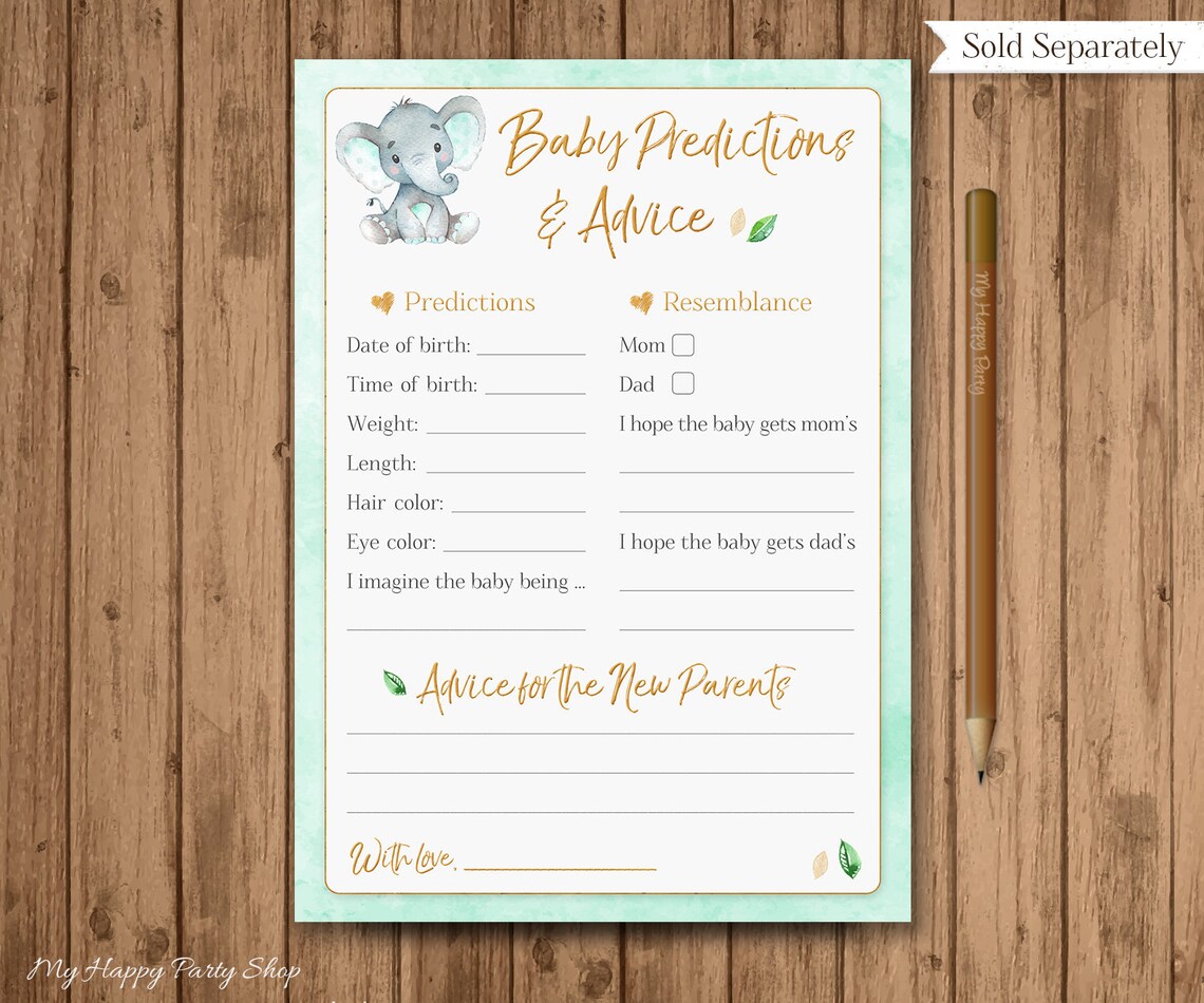 Mint Elephant Favor Tags, PRINTABLE, Mint Green, Cute Elephant Tags ...