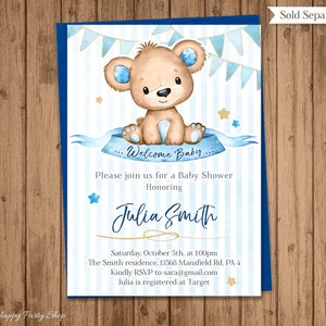 Teddy Bear Baby Shower Banner, PRINTABLE, Welcome Baby, Baby Boy Banner ...