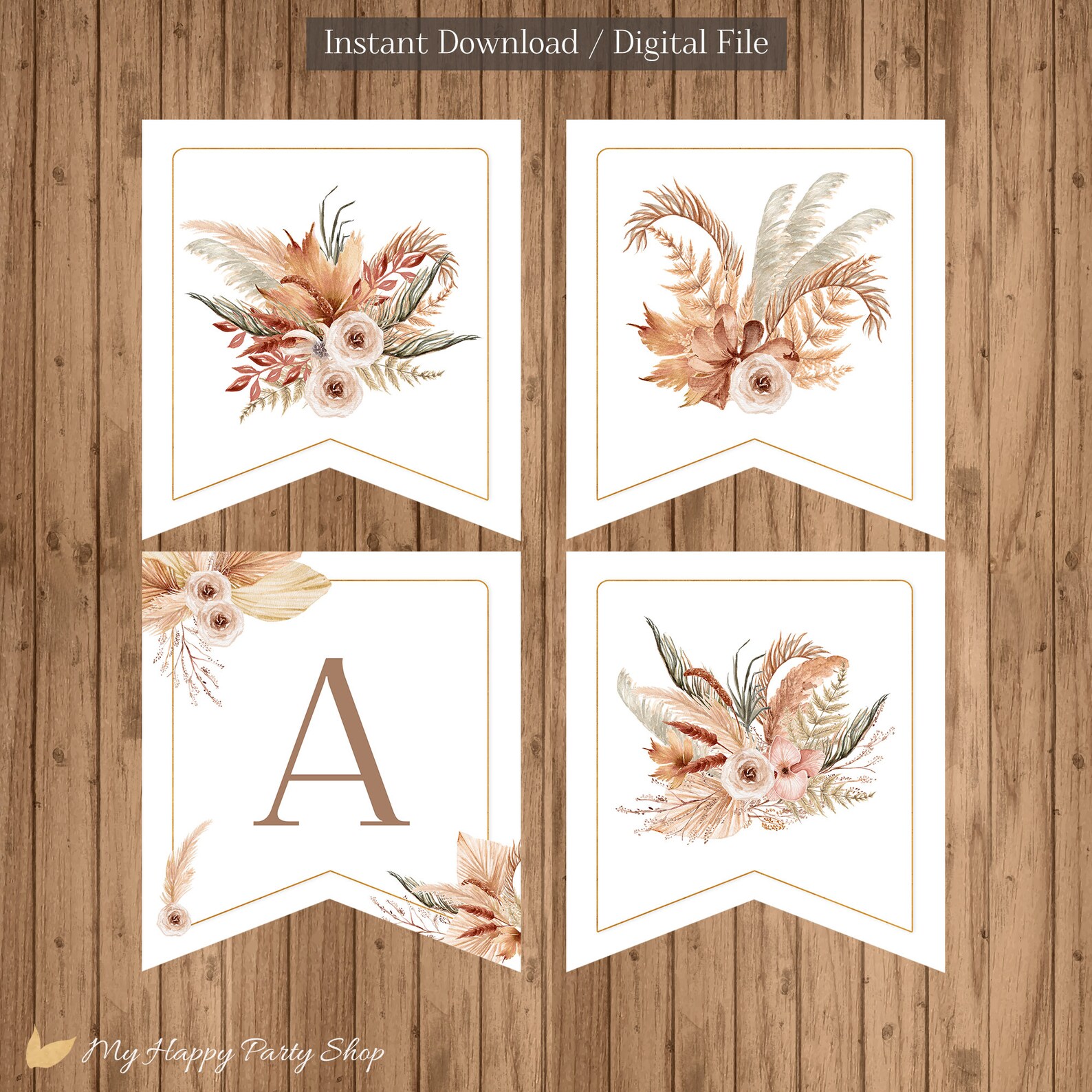 Boho Pampas Grass Happy Birthday Banner (digital Download) | BSU077 - Etsy