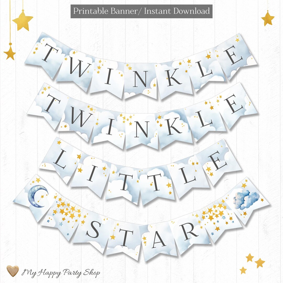 Twinkle Star Blue Banner | Printable Baby Shower or Birthday Garland ...